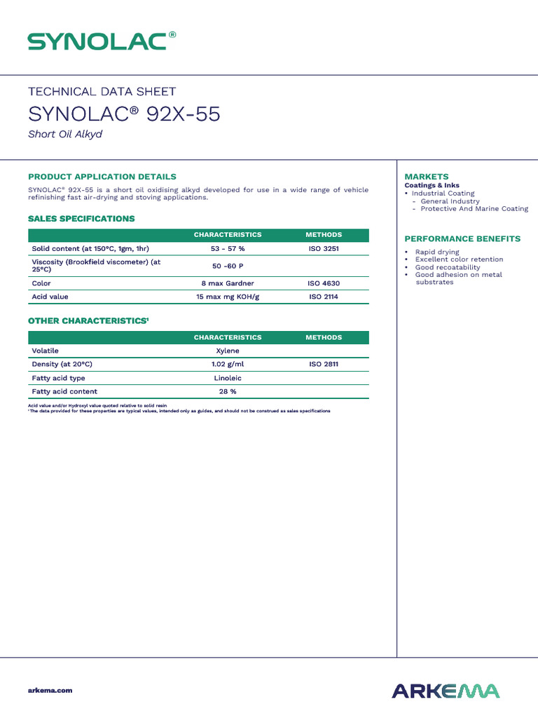 TDS - SYNOLAC® 92X-55 - MDM-18354-00-WW - en - WW | PDF | Chemical Compounds | Materials
