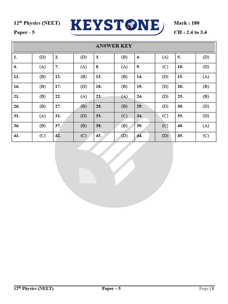 12th NEET PCB Paper-5 AnsKey | PDF | Chess Theory | Chess