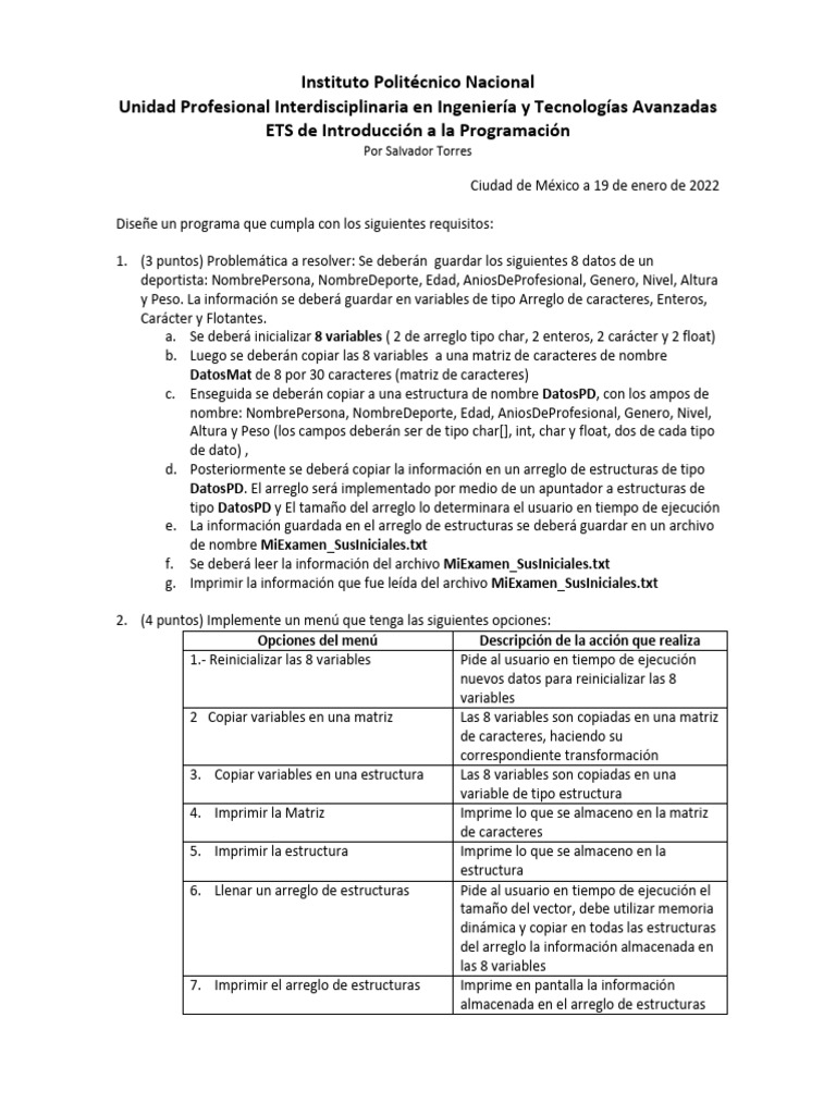 Examen ETS de Intro A La Programacion - 220329 - 171059 | PDF | Variable (informática) | Archivo ...