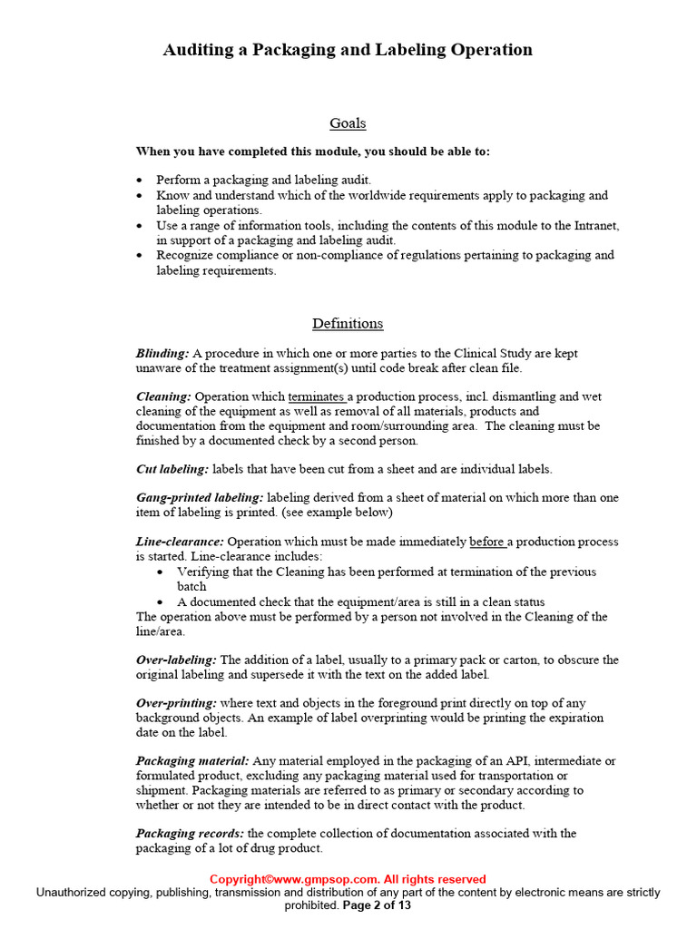 Audit 019 Auditing A Packaging and Labeling Operation Sample | PDF ...