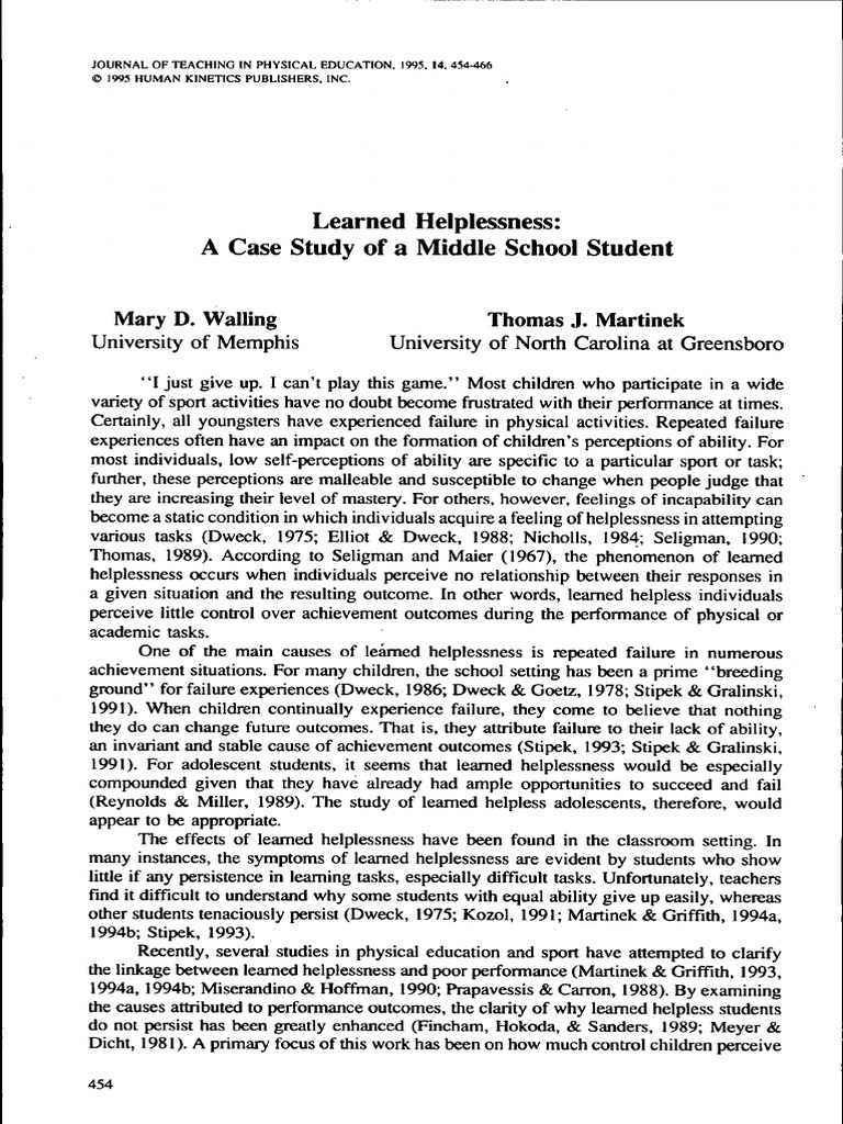 Fry - Learned Helplessness | PDF | Teachers | Intelligence Quotient