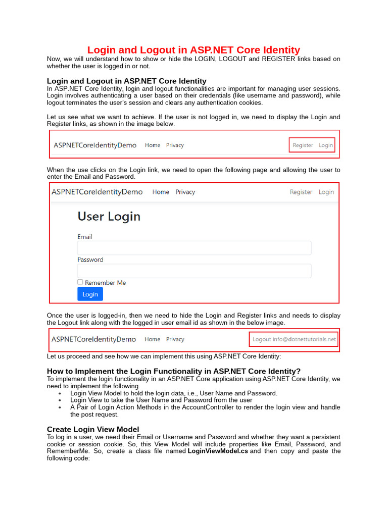Part - 6 Login and Logout in ASP - NET Core Identity | PDF | Login ...