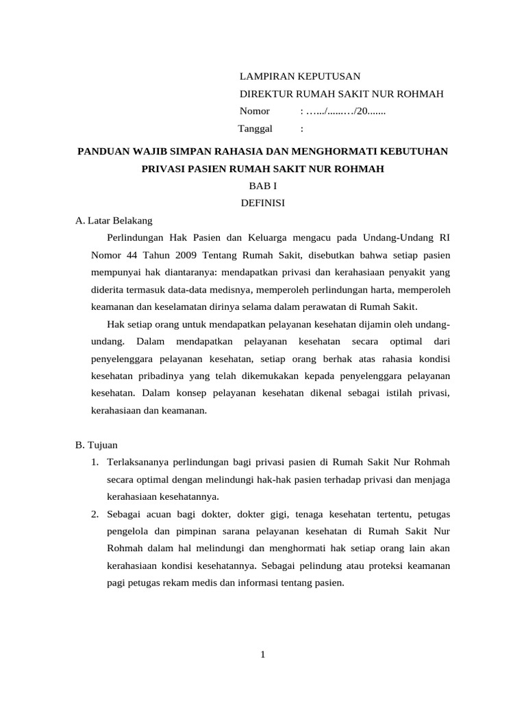 Panduan Privasi Pasien RS Nur Rohmah | PDF