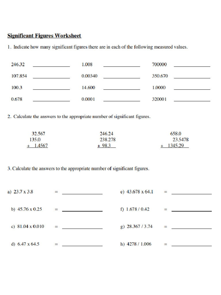 Sig Figs Worksheet | PDF