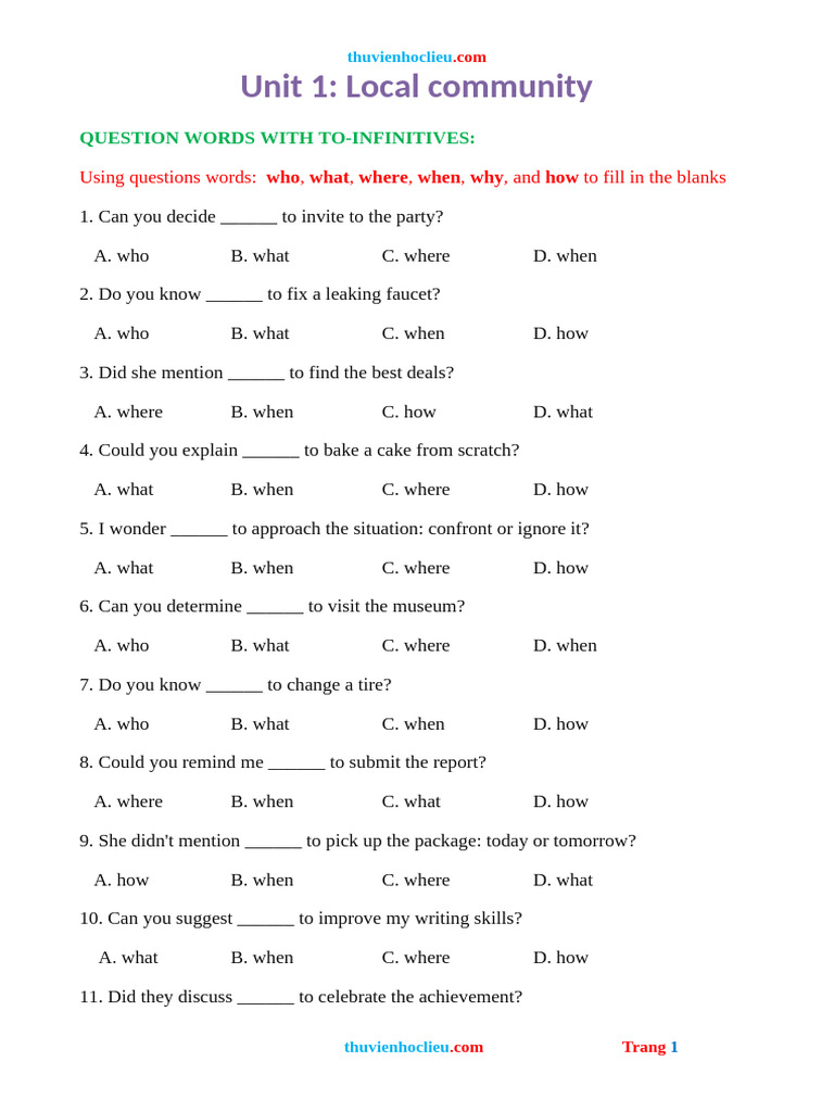 Question Words with To-Infinitives | PDF