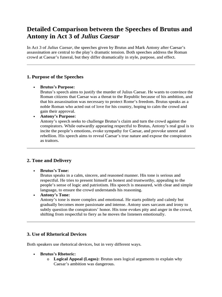 Brutus vs. Antony: Funeral Speech Analysis | PDF | Mark Antony | Julius ...