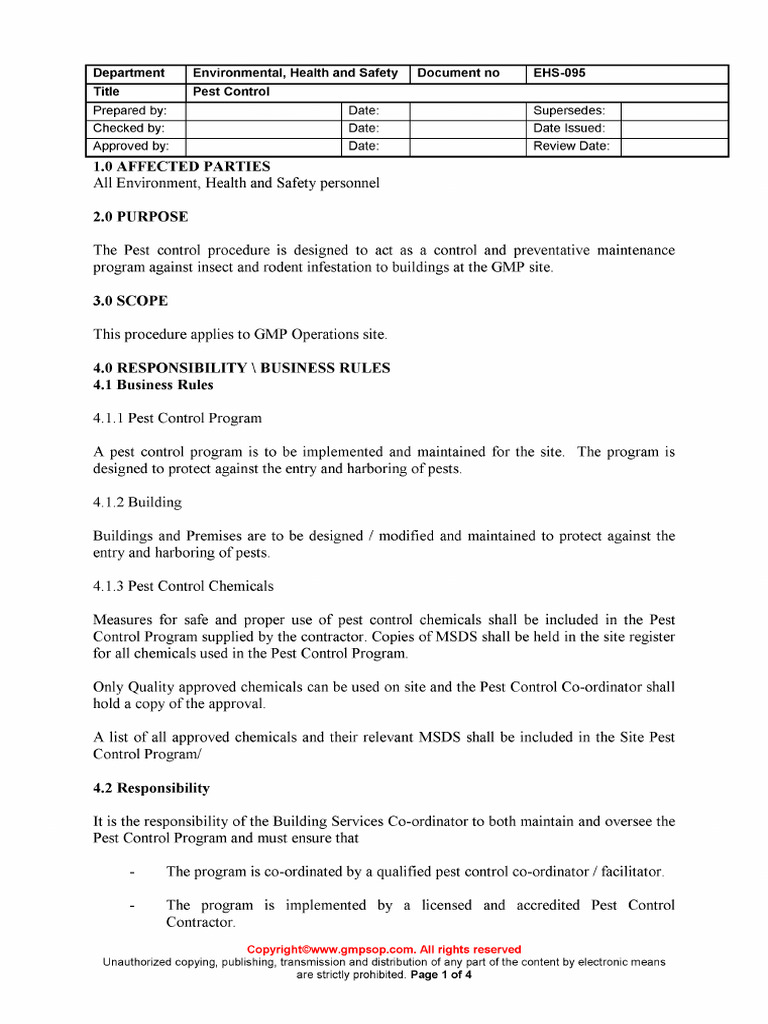 EHS 095 Pest Control Sample | PDF