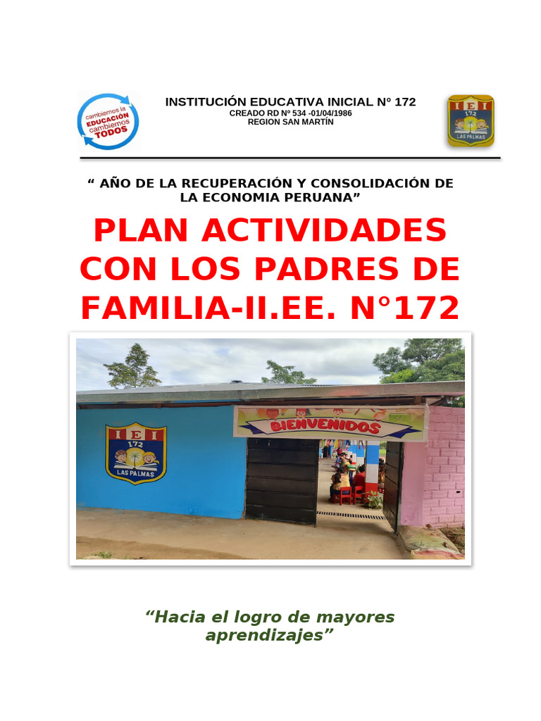 Plan de Trabajo Apafa - 172 | PDF | Salón de clases | Aprendizaje