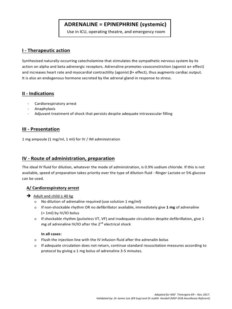 Adrenaline Administration Guidelines for ER | PDF | Blood Pressure ...