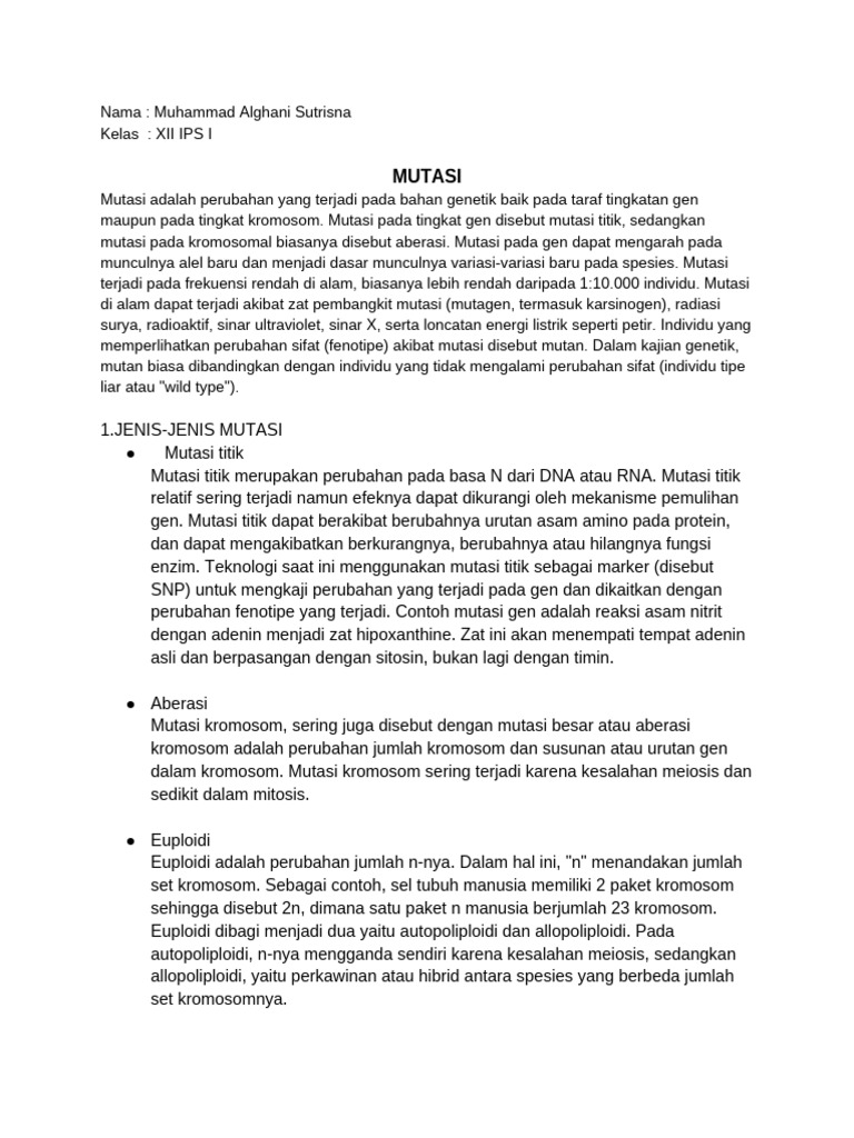 Contoh Mutasi Gen pada Tumbuhan | PDF