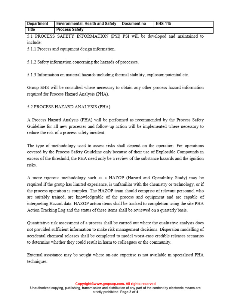 EHS 115 Process Safety Sample | PDF