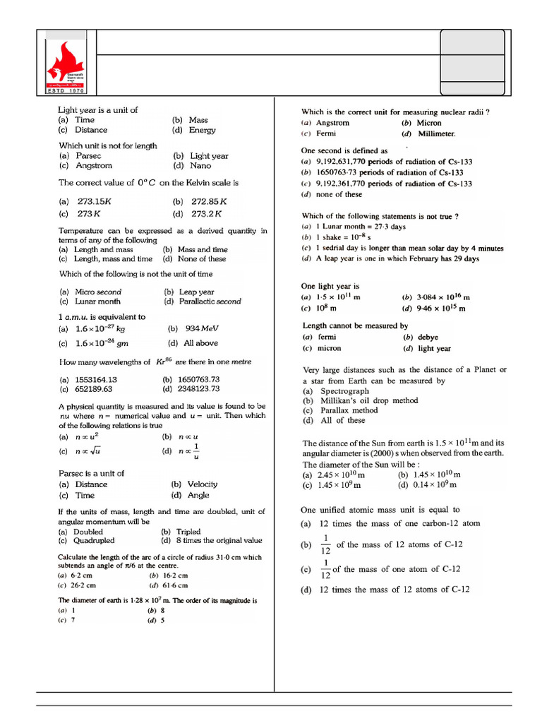 Units and Measurement (Units) MPQ No. 02.Pmd | PDF
