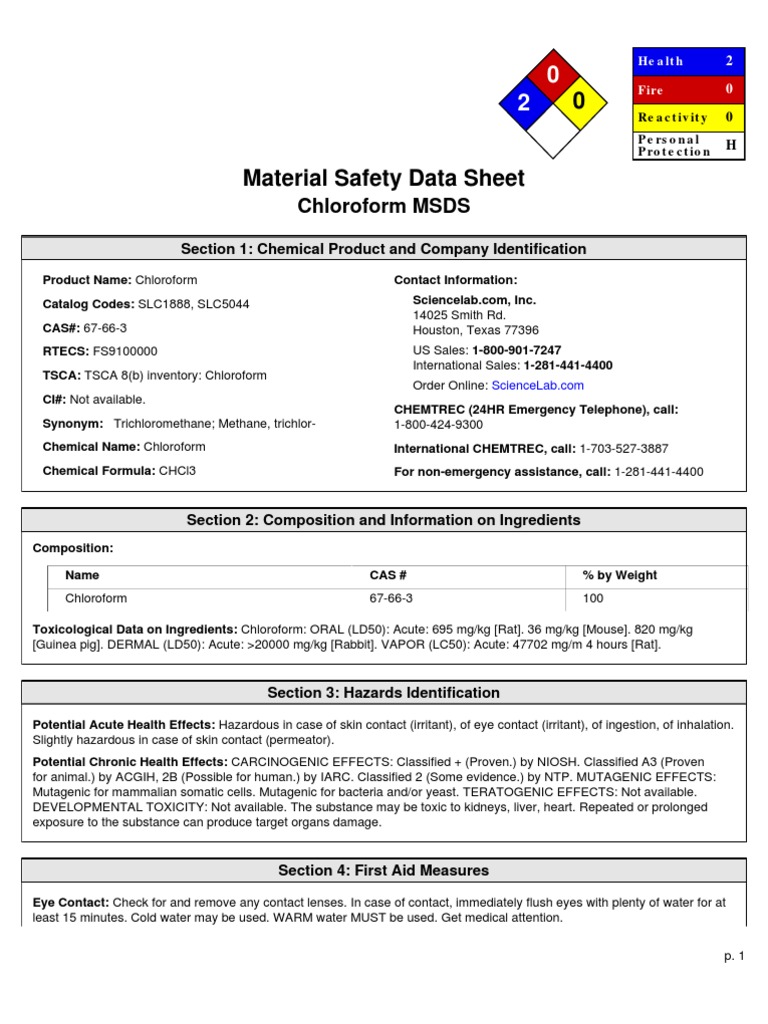 Chloroform Msds Chloroform – DRM CHEM