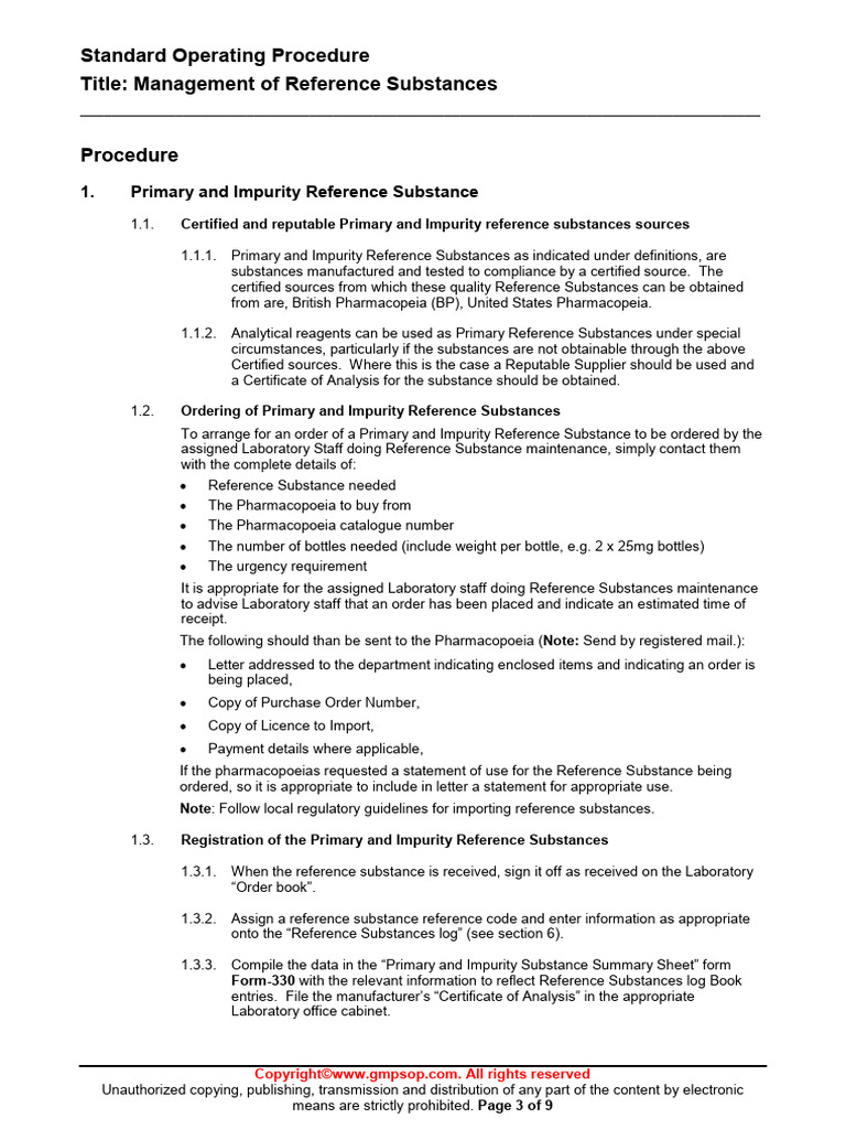 Reference Substance Management SOP | PDF | Laboratories