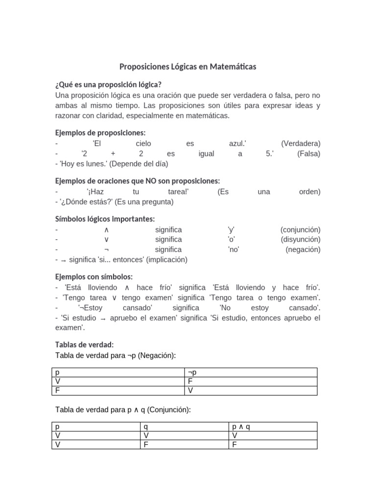 Proposiciones Logicas NEE Grado3 Con Teoria y Tablas | PDF ...