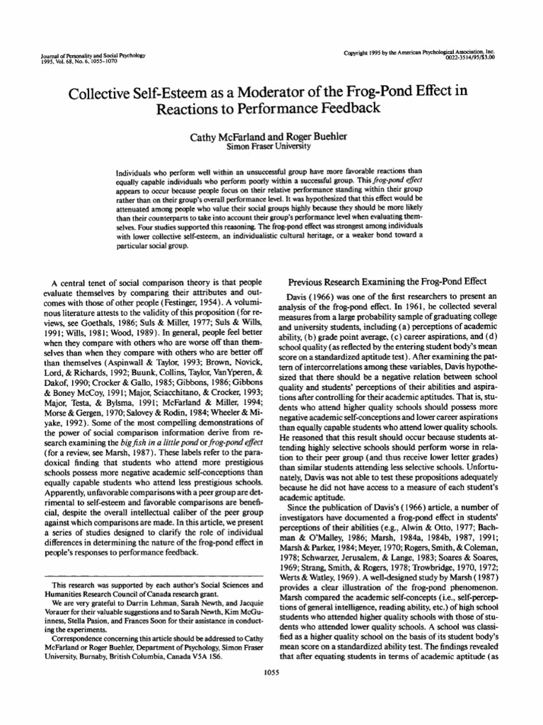 Collective Self-Esteem As A Moderator of The Frog-Pond Effect in Reactions To Performance ...