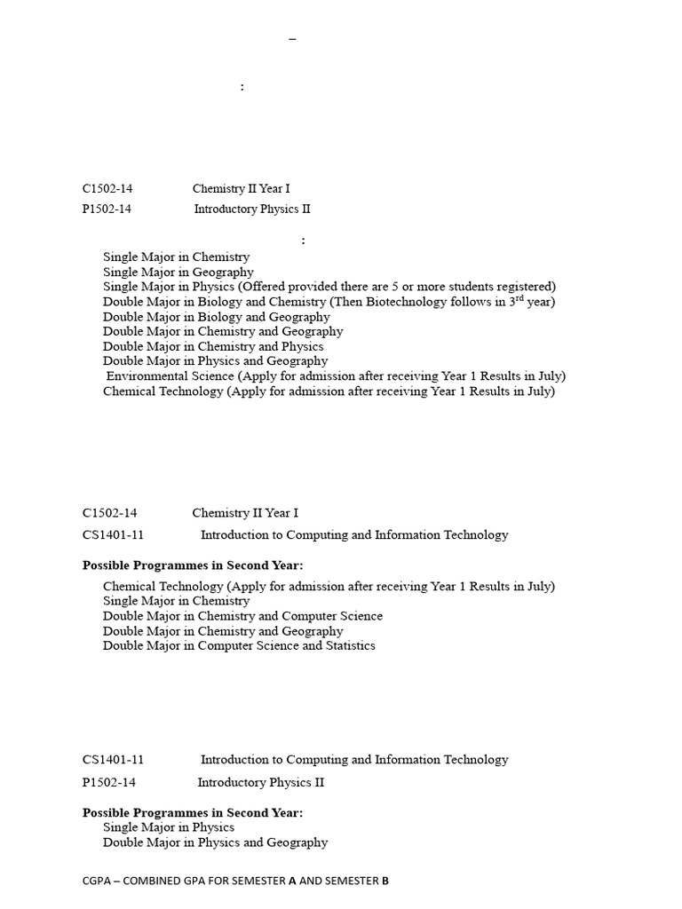 Second Year Science Program Requirements | PDF | Science | Chemistry