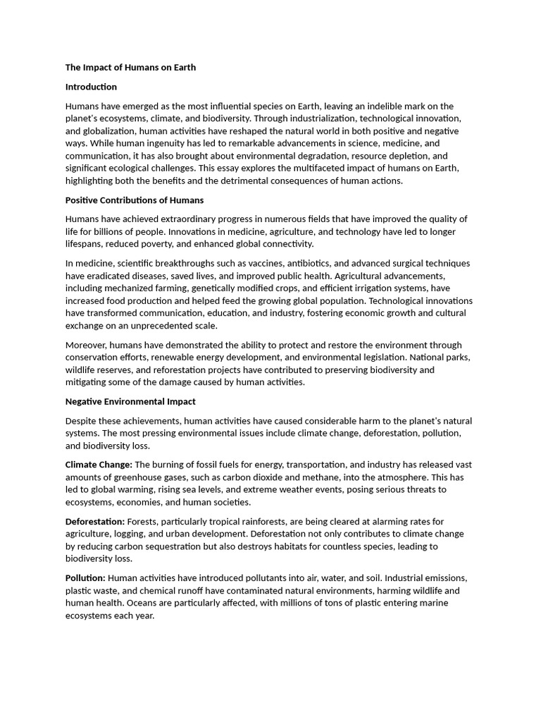 Human Impact on Earth's Environment | PDF | Climate Change ...