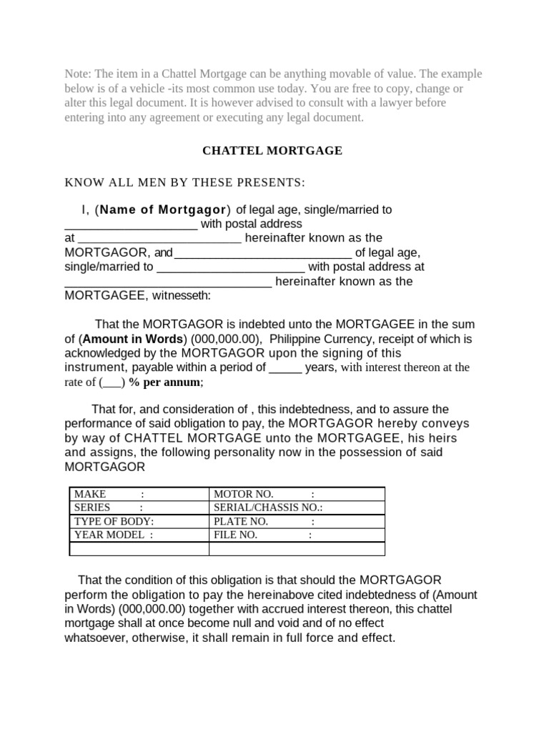 Chattel Mortgage | PDF | Mortgage Law | Liability (Financial Accounting)