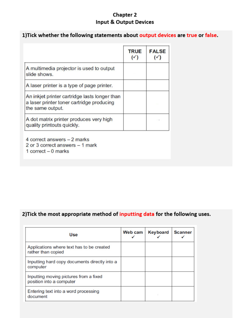 Chapter 2 - Input & Output Devices Questions | PDF