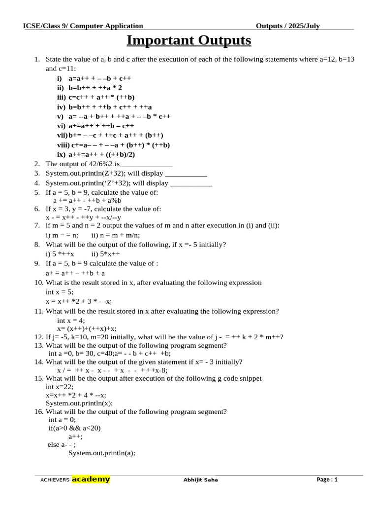 Important Outputs - 2025 - July - QP | PDF | Computer Programming | Software Engineering