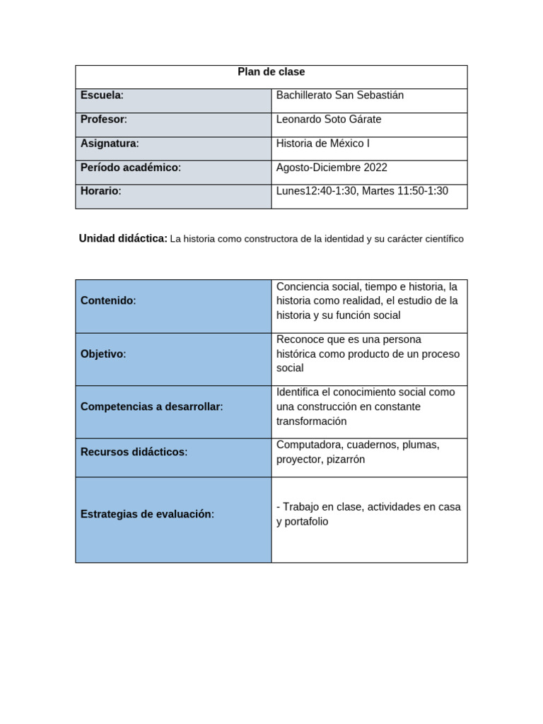 Plan de Clase Historia de Mex1 | PDF
