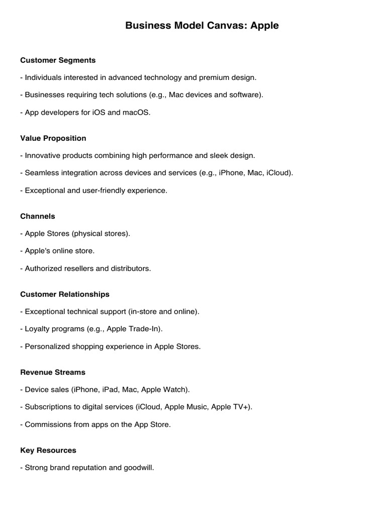 Apple Business Model Canvas Overview | PDF