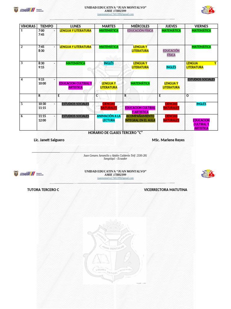 HORARIO DE CLASES.3ro C | PDF