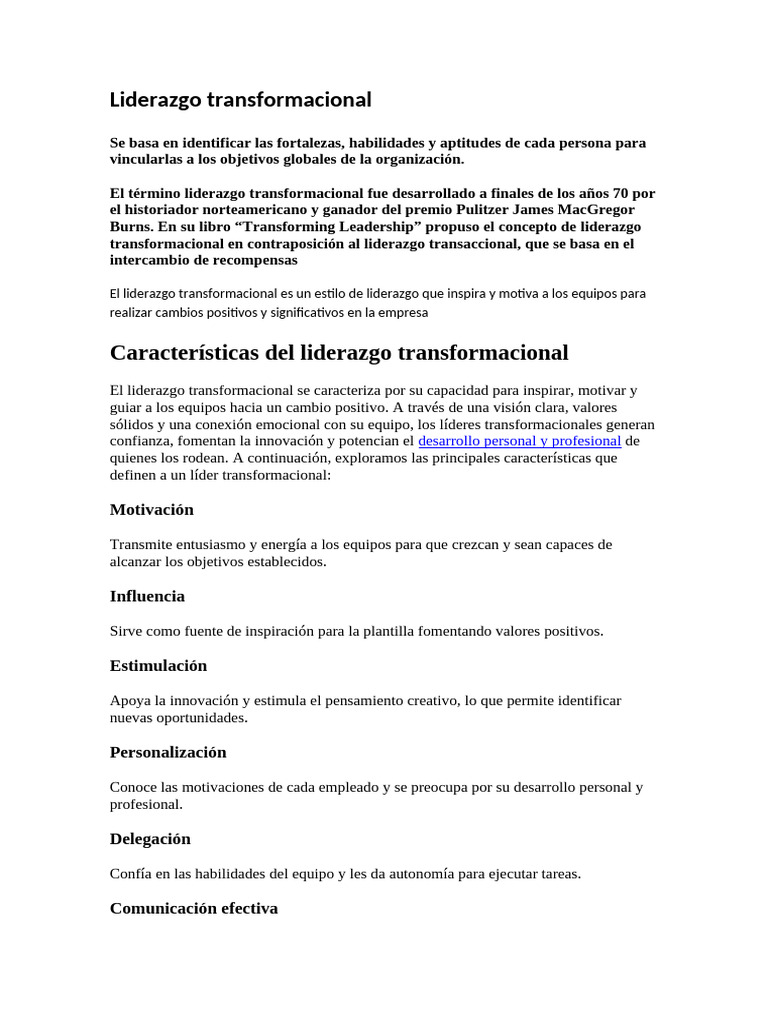 Liderazgo Transformacional | PDF | Liderazgo | Desarrollo personal