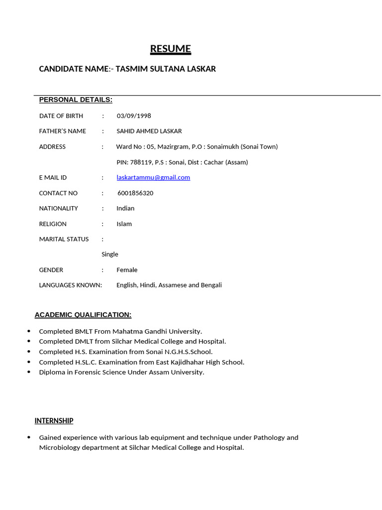 TASMIM SULTANA LASKAR CV Latest-1 | PDF