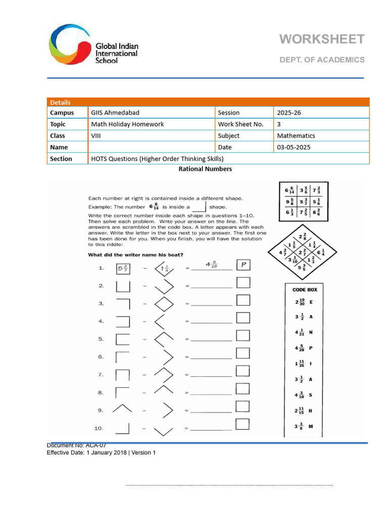Copyof VIIIMath Holiday Homework | PDF