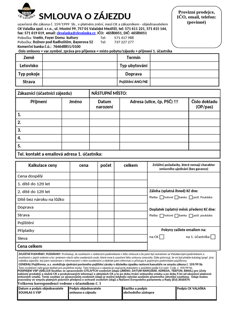 0 Cestovni Smlouva 2021 | PDF