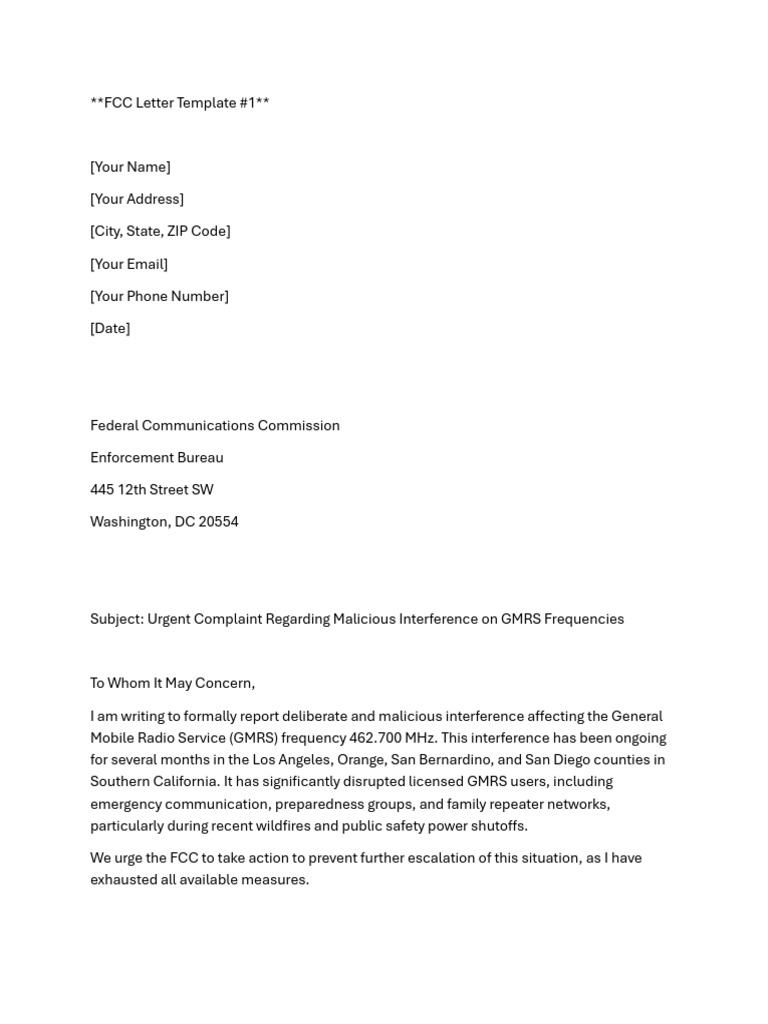 FCC Letter Template 1 & 2 PDF | PDF | Federal Communications Commission ...