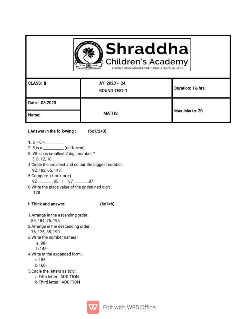 Round Test Format | PDF