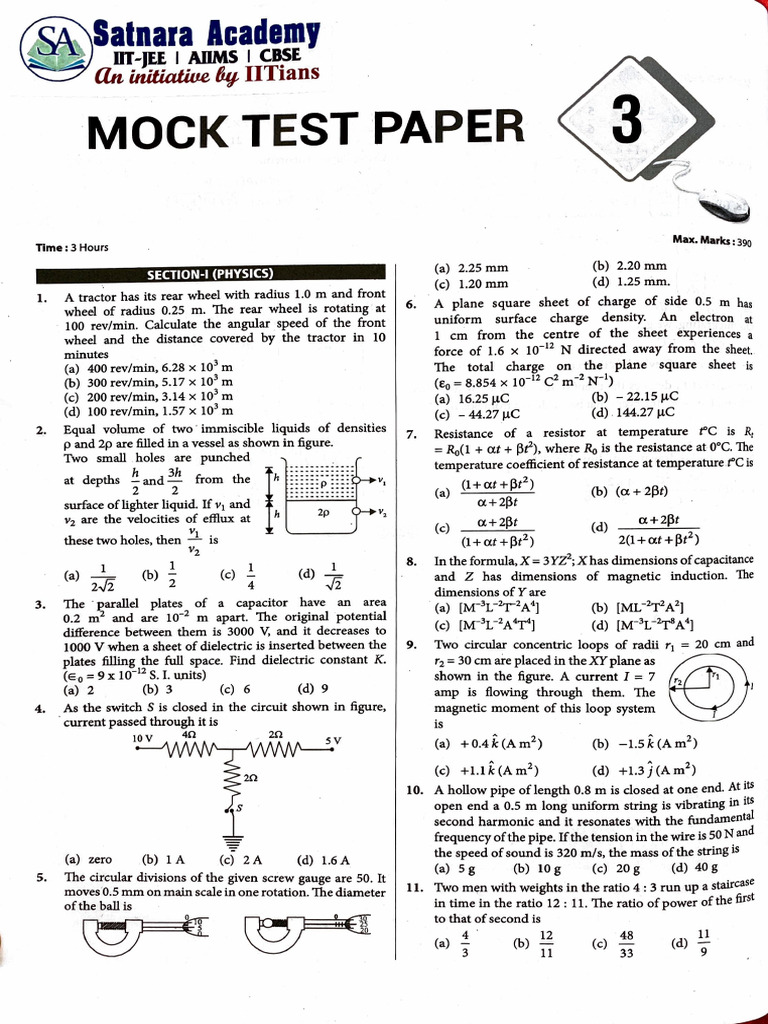 Bitsat Mock 3 2025 | PDF
