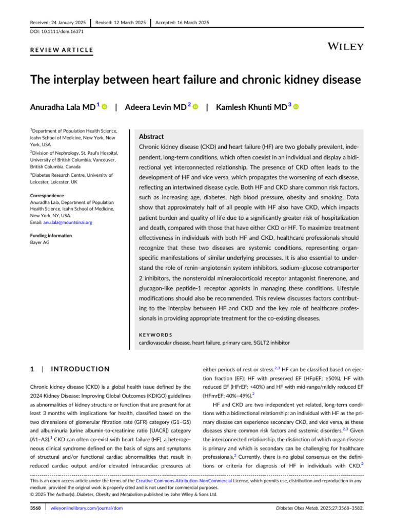 Chronic Kidney Disease (CKD) and Heart Failure (HF) Are Two Globally ...