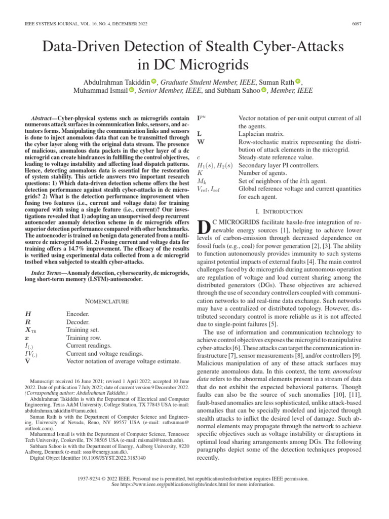 Data-Driven Detection of Stealth Cyber-Attacks in DC Microgrids | PDF | Support Vector Machine ...