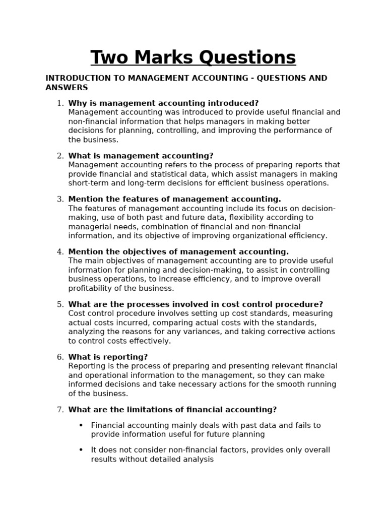 Management Accounting 2 Marks Question & Answers | PDF | Equity (Finance) | Leverage (Finance)