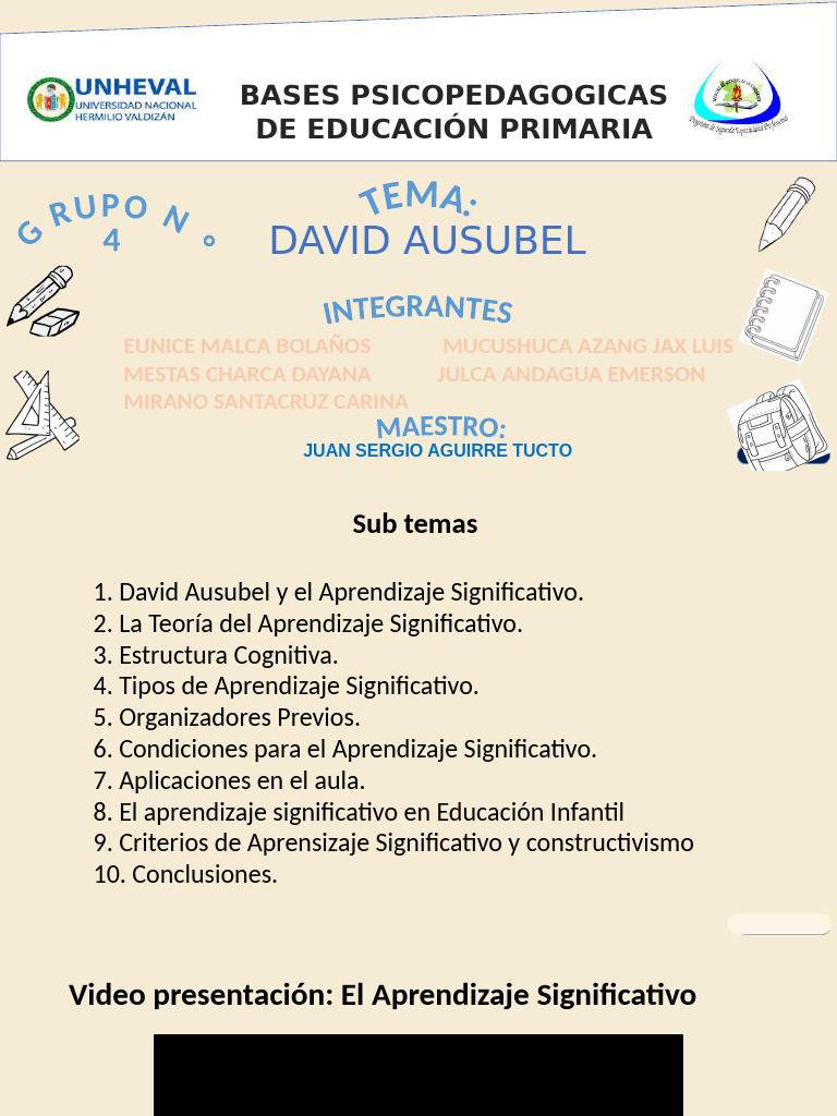 David Ausubel y El Aprendizaje Significativo Grupo IV | PDF ...