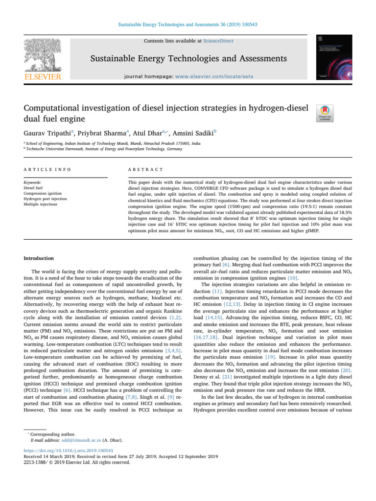 Computational Investigation of Diesel Injection Strategies in Hydrogen ...