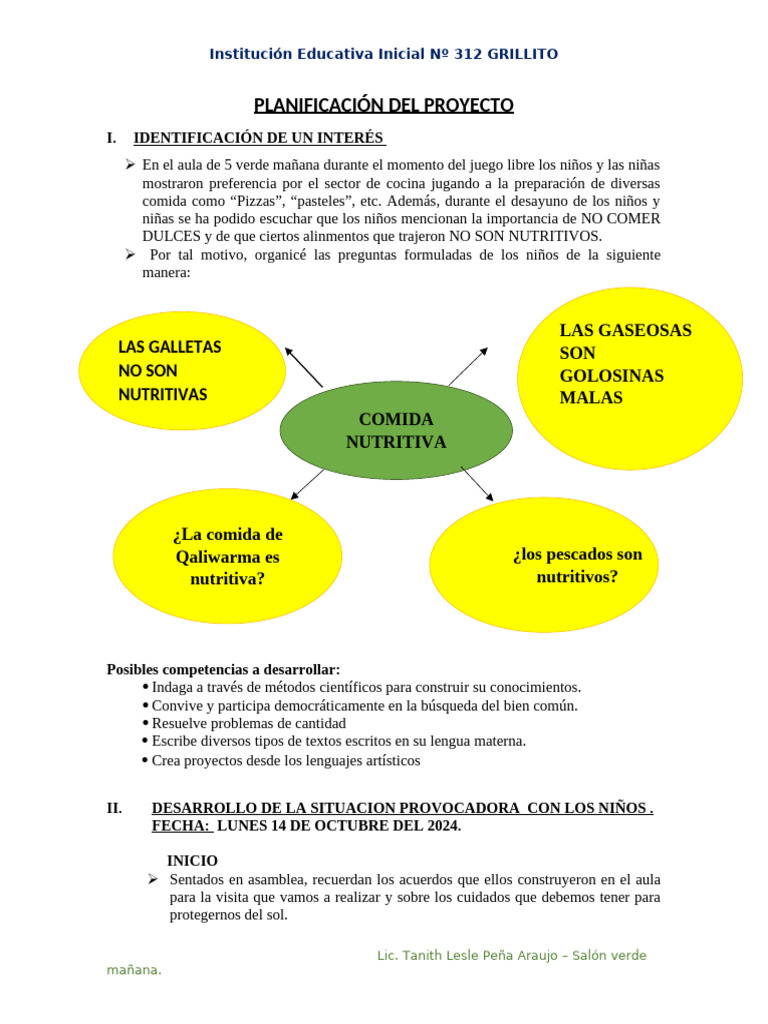 PLANIFICACIÓN DEL PROYECTO Comida Nutritiva | PDF | Observación ...