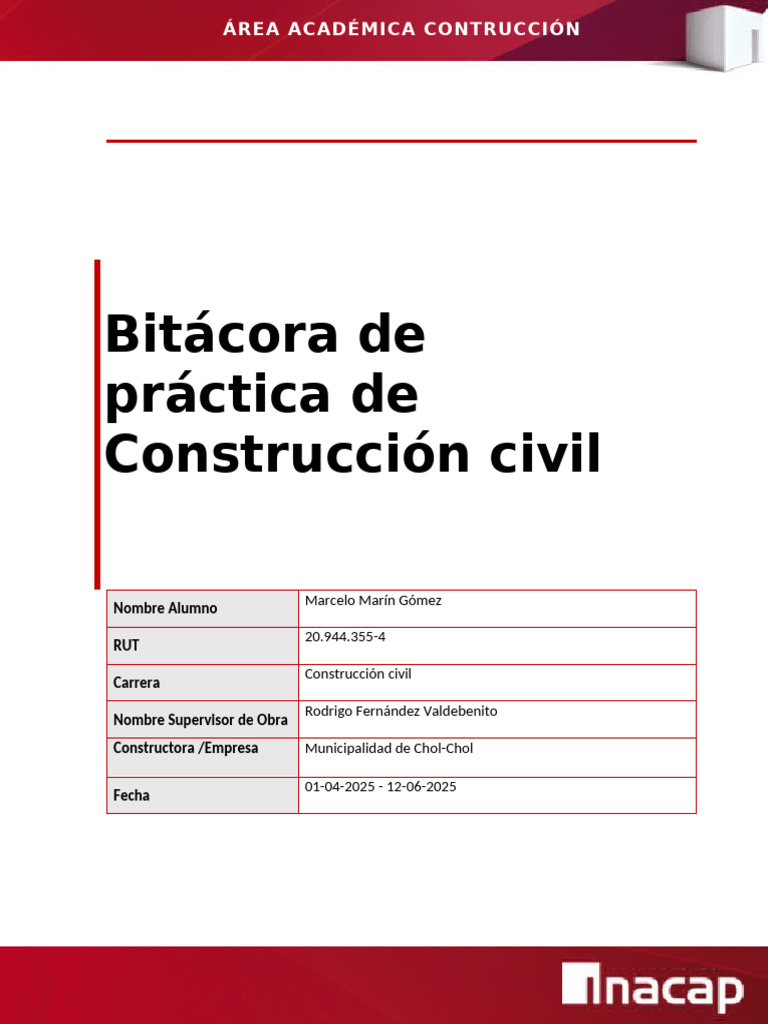 Bitácora de Práctica Profesional Construcción Civil | PDF