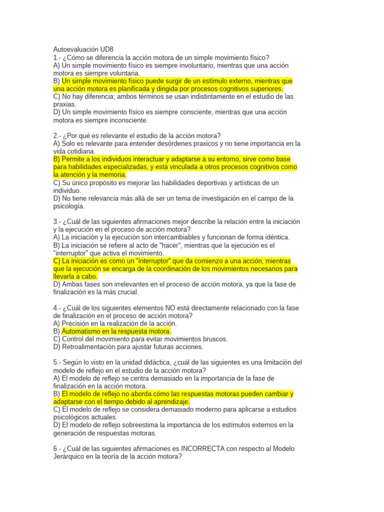 Autoevaluación UD8 ATENCION | PDF | Realimentación | Percepción