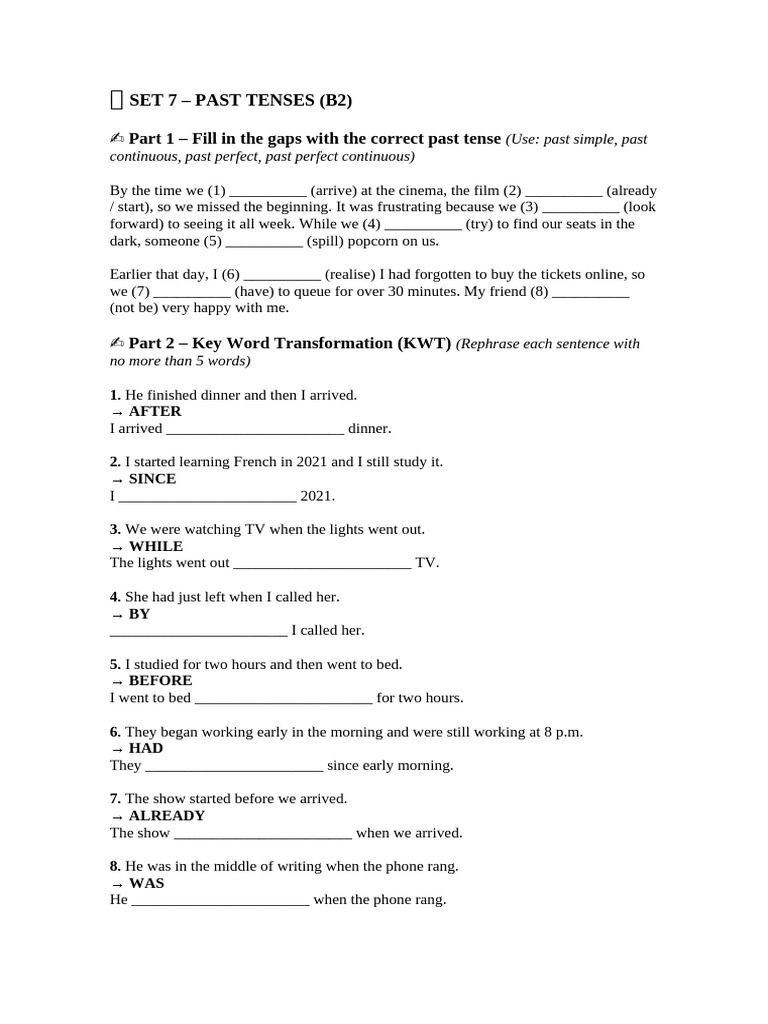 ? SET 7 KWT Past Tenses | PDF
