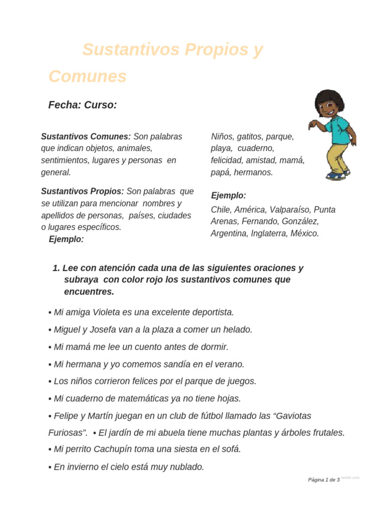 Guía Sustantivos Propios y Comunes U1Lección1 | PDF