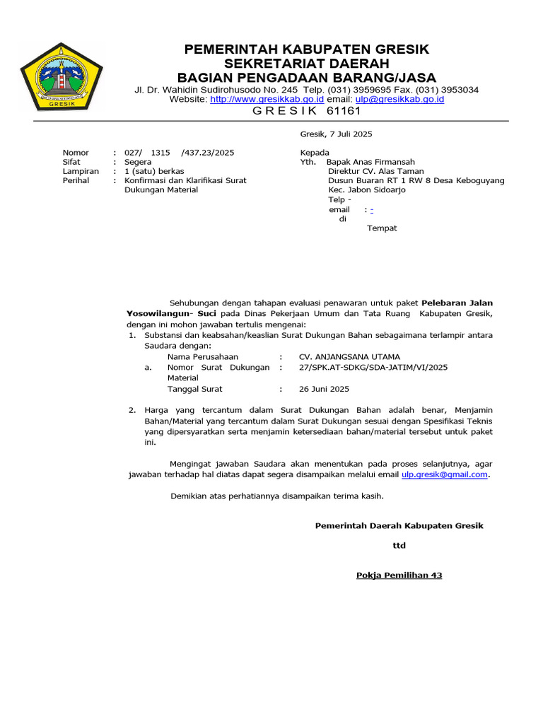 02 Surat Klarifikasi | PDF