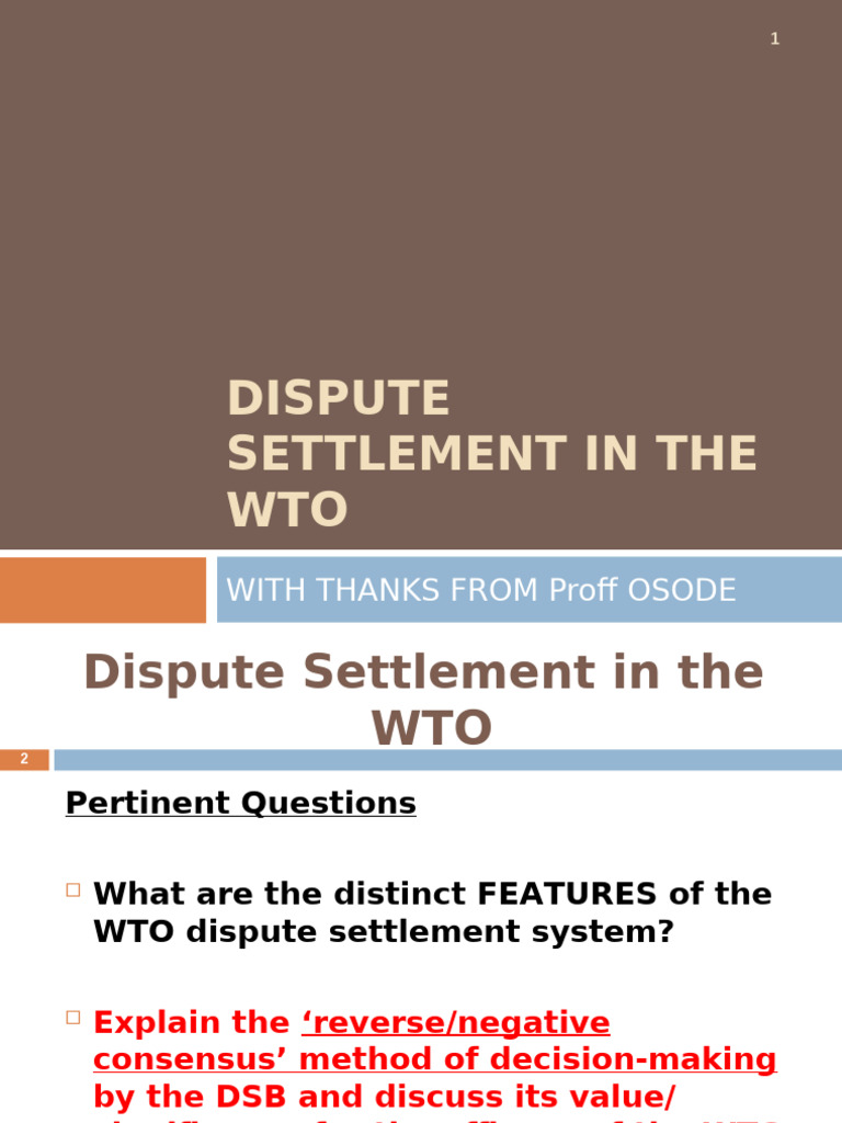 Trade - 2018 Unit 4 Dispute Settlement in The Wto Ls | PDF | World ...