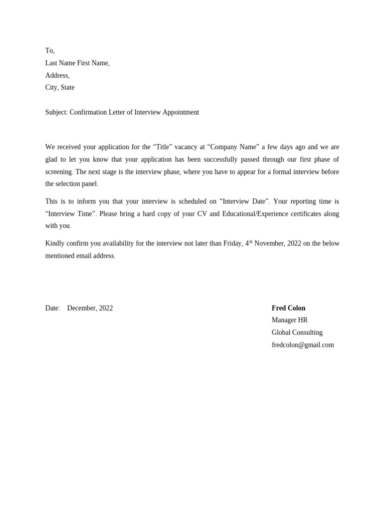 Interview Letter Format | PDF