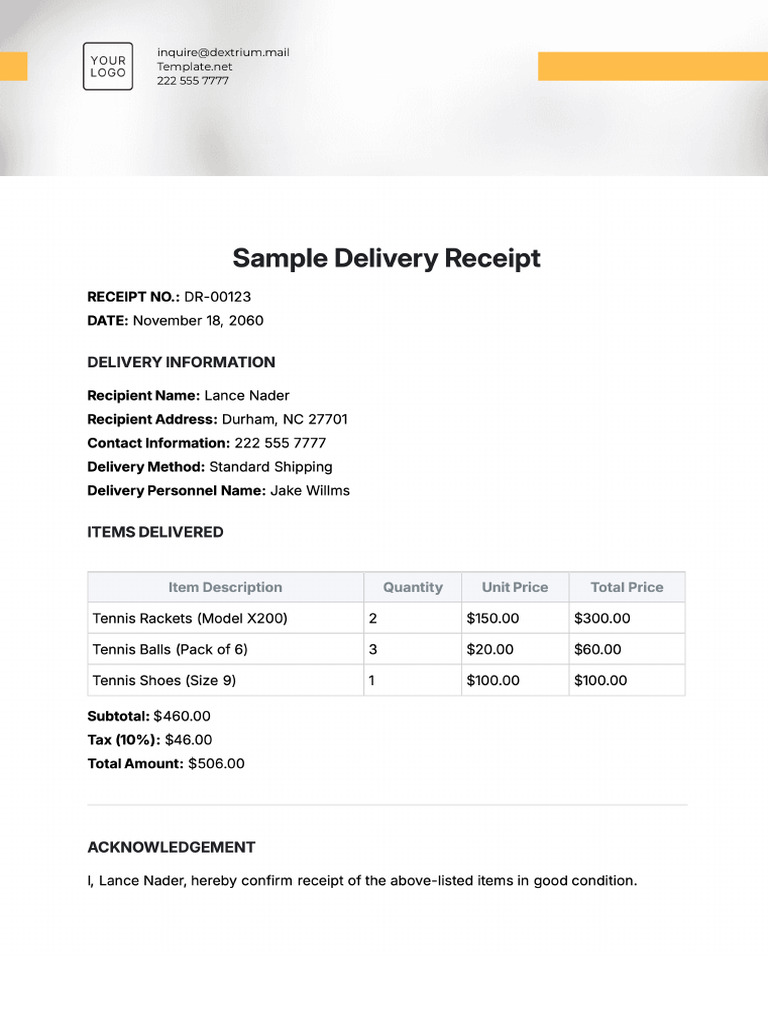 Sample Delivery Receipt Template | PDF