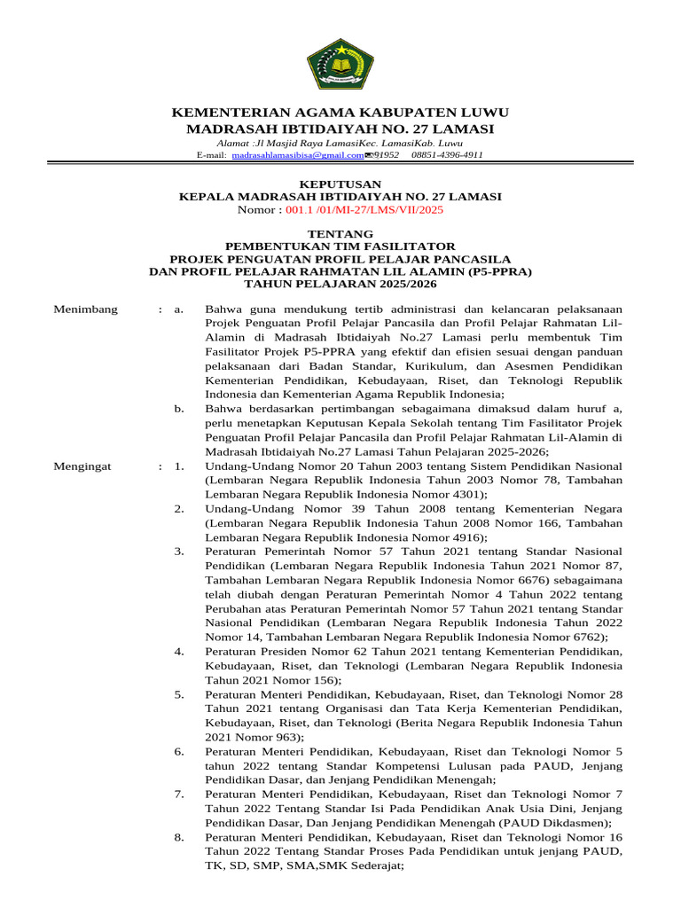 Pembentukan Tim Fasilitator P5-PPRA | PDF